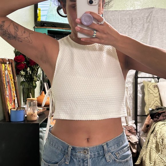 Zara | Tops | Zara White Cotton Blend Crop Open Side Tie String Tank ...